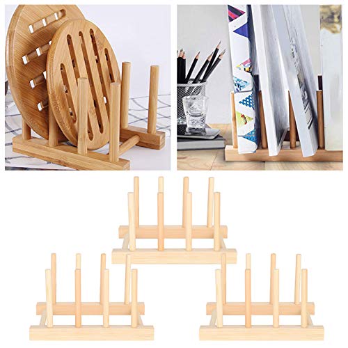 Garosa 3pcs Wooden Dish Rack Plate Rack Stand Pot Lid Holder, Kitchen Cabinet Organizer for Bowl, Cup, Cutting Board, Pot Lid