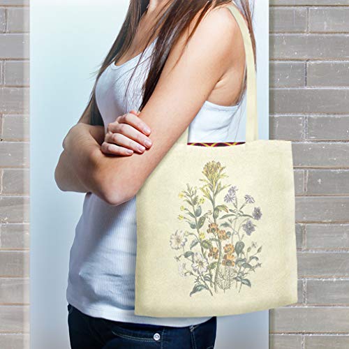 Custom Canvas Tote Shopping Bag Browallia Mimulus Beautiful Flowers Botanical & Browallia Mimulus Reusable Beach Bags for Women Flowers Gifts Natural Design Only