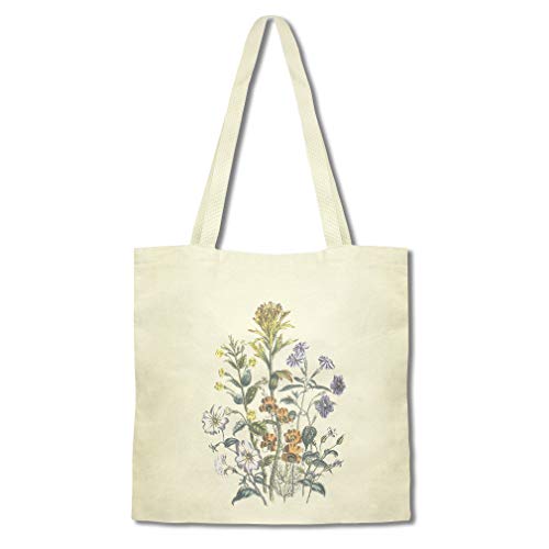 Custom Canvas Tote Shopping Bag Browallia Mimulus Beautiful Flowers Botanical & Browallia Mimulus Reusable Beach Bags for Women Flowers Gifts Natural Design Only