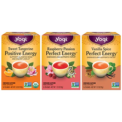 Yogi Tea - Energy Tea Variety Pack Sampler (3 Pack) - Sweet Tangerine Positive Energy, Raspberry Passion Perfect Energy, and Vanilla Spice Perfect Energy - Contains Caffeine - 48 Tea Bags