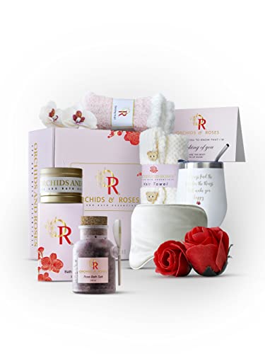 O&R 14-Piece get well soon gift basket -birthday gift- Thoughtful Self-Care Package Kit For Women - After Surgery Presents With Coffee Tumbler - With Rose Soaps & Candle For spa gifts for women