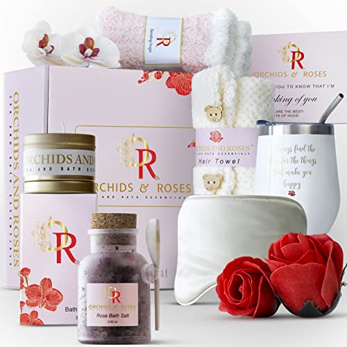 O&R 14-Piece get well soon gift basket -birthday gift- Thoughtful Self-Care Package Kit For Women - After Surgery Presents With Coffee Tumbler - With Rose Soaps & Candle For spa gifts for women