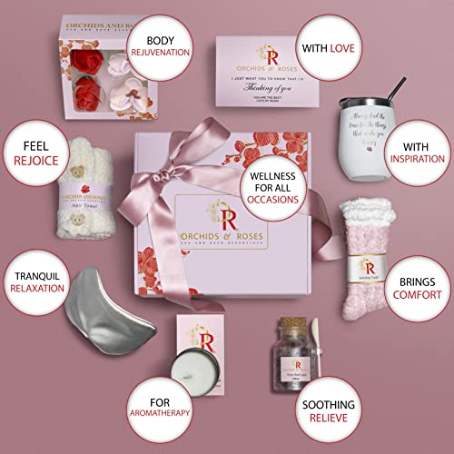 O&R 14-Piece get well soon gift basket -birthday gift- Thoughtful Self-Care Package Kit For Women - After Surgery Presents With Coffee Tumbler - With Rose Soaps & Candle For spa gifts for women