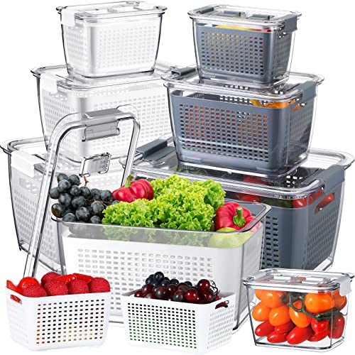 6 Pack Fruit Storage Containers for Fridge Produce Saver Containers for Refrigerator Fruit Containers for Fridge Keep Fresh with Lids Colander and Dividers for Salad Lettuce Berry Vegetable