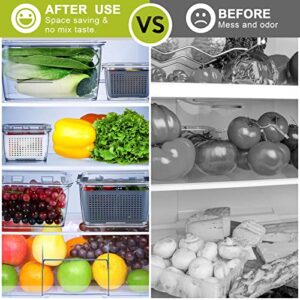 6 Pack Fruit Storage Containers for Fridge Produce Saver Containers for Refrigerator Fruit Containers for Fridge Keep Fresh with Lids Colander and Dividers for Salad Lettuce Berry Vegetable