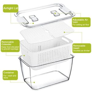 6 Pack Fruit Storage Containers for Fridge Produce Saver Containers for Refrigerator Fruit Containers for Fridge Keep Fresh with Lids Colander and Dividers for Salad Lettuce Berry Vegetable