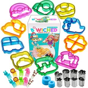 sandwich cutters for kids – great for toddler lunch box and containers – bento box accessories and uncrustable sealer – for boys and girls kids lunch – includes food picks vegetable and fruit cutter