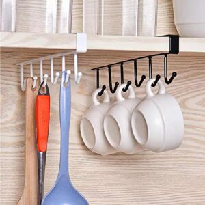 UEUORF 3PCS 6 Hook Under Cabinet Mug Hanger, Mug Hook Hanger Under Shelf,Cups Storage Rack Drilling Free Coffee Cups Holder Kitchen Belts Scarf Hanging Hooks Rack (White)