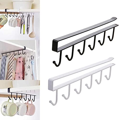 UEUORF 3PCS 6 Hook Under Cabinet Mug Hanger, Mug Hook Hanger Under Shelf,Cups Storage Rack Drilling Free Coffee Cups Holder Kitchen Belts Scarf Hanging Hooks Rack (White)