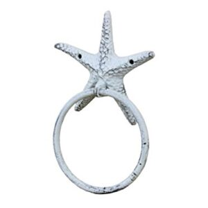 Rustic Whitewashed Cast Iron Starfish Towel Holder 8.5 Inch - Starfish Decoration - Sea Home Decor