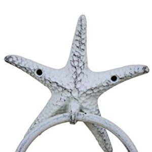 Rustic Whitewashed Cast Iron Starfish Towel Holder 8.5 Inch - Starfish Decoration - Sea Home Decor