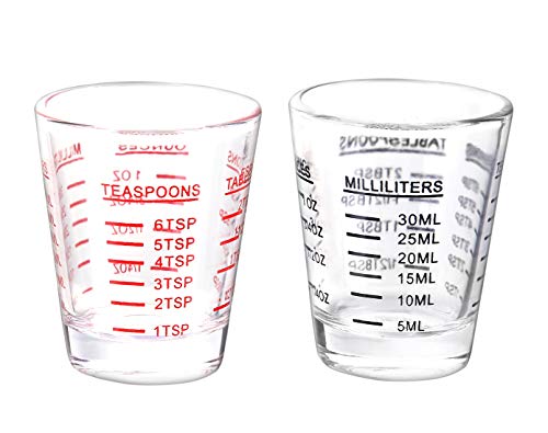 Shot Glasses Measuring cup Espresso Shot Glass Liquid Heavy Glass Wine Glass 2 Pack 26-Incremental Measurement 1oz, 6 Tsp, 2 Tbs, 30ml (Black and Red)