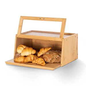 mhonfl bamboo bread box for kitchen counter with cutting board, large capacity bread storage container , rustic farmhouse style bread holder for kitchen countertop