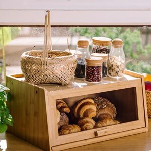 MHONFL Bamboo Bread Box For Kitchen Counter With Cutting Board, large Capacity Bread Storage Container , rustic Farmhouse Style Bread Holder For Kitchen Countertop