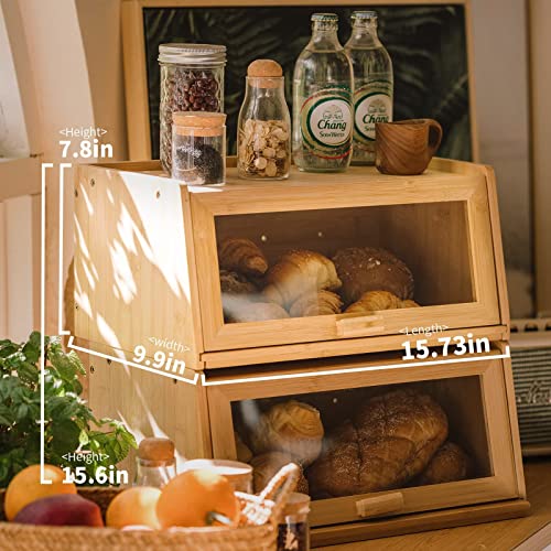 MHONFL Bamboo Bread Box For Kitchen Counter With Cutting Board, large Capacity Bread Storage Container , rustic Farmhouse Style Bread Holder For Kitchen Countertop