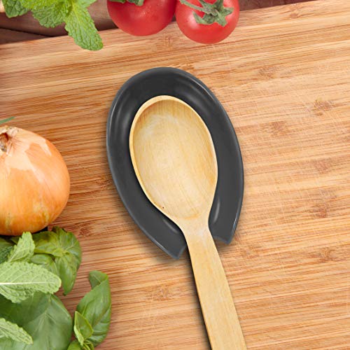 OGGI Spooner Ceramic Spoon Rest- Spoon Rest for Stove Top, Spoon Holder for Countertop, Kitchen Decor for Counter, Coffee Bar Accessories, Gray