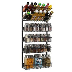 x-cosrack wall mounted spice rack organizer 6 tier hanging seasoning holder rack, height-adjustable wire storage shelves for kitchen pantry cabinet door bathroom, black