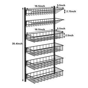 X-cosrack Wall Mounted Spice Rack Organizer 6 Tier Hanging Seasoning Holder Rack, Height-Adjustable Wire Storage Shelves for Kitchen Pantry Cabinet Door Bathroom, Black