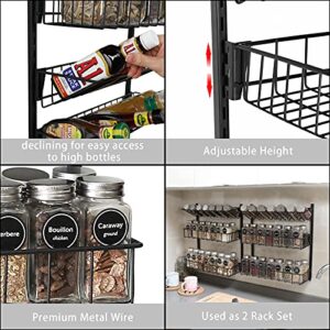 X-cosrack Wall Mounted Spice Rack Organizer 6 Tier Hanging Seasoning Holder Rack, Height-Adjustable Wire Storage Shelves for Kitchen Pantry Cabinet Door Bathroom, Black