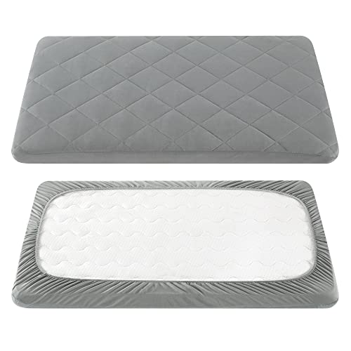 TILLYOU Cloudy Soft Pack and Play Sheet Quilted, Breathable Thick Play Yard Playpen Sheets, 39"x27"x5" Fit Mini/Portable Crib Mattress Pad Pack N Play Mattress Pad, Charcoal Gray