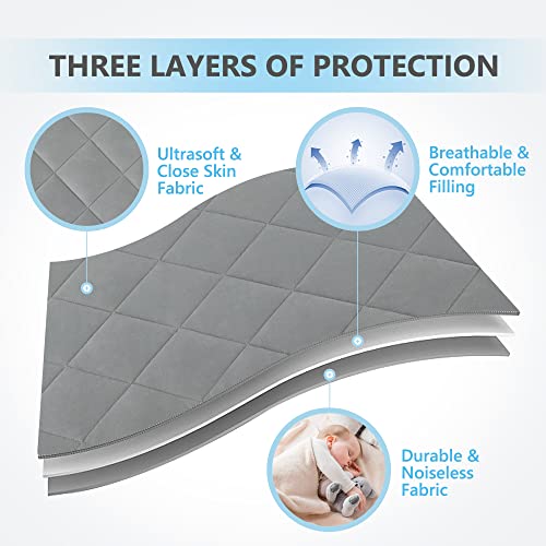 TILLYOU Cloudy Soft Pack and Play Sheet Quilted, Breathable Thick Play Yard Playpen Sheets, 39"x27"x5" Fit Mini/Portable Crib Mattress Pad Pack N Play Mattress Pad, Charcoal Gray