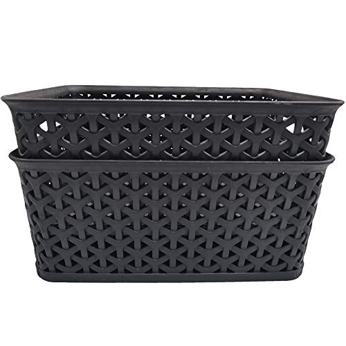 2 Pack Plastic Storage Basket,Kitchen Organizing Pantry Storage Bins,Open Storage Bins for Shelves,Bathroom, Pantry, Closet