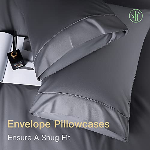 Shilucheng Cooling Breathable Bamboo Bed Sheets Set - King Size,1800 Thread Count Super Silky Soft with 16 Inch Deep Pocket, Machine Washable, 4 Piece (King,Dark Grey)