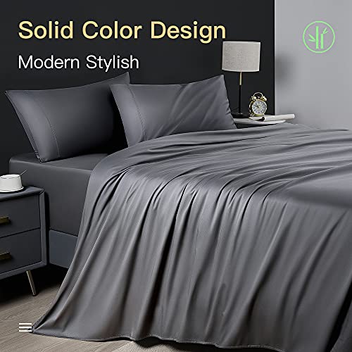 Shilucheng Cooling Breathable Bamboo Bed Sheets Set - King Size,1800 Thread Count Super Silky Soft with 16 Inch Deep Pocket, Machine Washable, 4 Piece (King,Dark Grey)