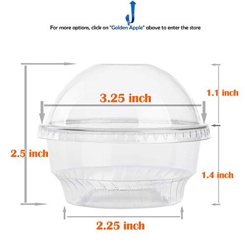 Golden Apple, 3.5oz-30sets Clear Plastic Cups for Ice Cream, Snack Bowl with Dome lids No Hole