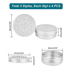 PH PandaHall 2 Ounce Aluminium Tins, 12pcs 3 Styles Empty Storage Containers with Hollow Lids 60ml Screw Lid Round Jars Sample for Aromatherapy Air Freshener Candles Travel Storage