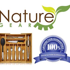 Nature Gear Kitchen Drawer Organizer - 9 Section Expandable Bamboo Storage for Flatware - Housewares - Bath & Vanity - Tool Utility Caddy Adjustable Tray