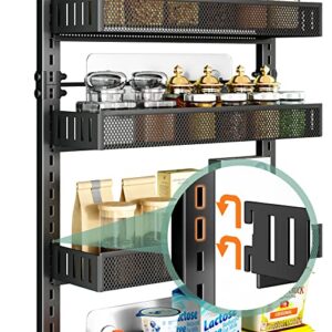 Over the Door Pantry Organizer, 6-Tier Adjustable Spice Rack, Metal Door Shelf with Detachable Guardrail, Space Saving Hanging Baskets for Kitchen Pantry Bathroom Organization Storage, Black