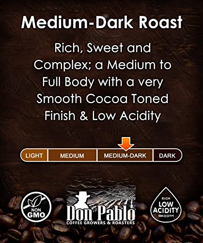 Don Pablo Gourmet Coffee - Signature Blend - Medium Dark Roast - Whole Bean Coffee - 100% Arabica Beans - Low Acidity and Non-GMO - 2lb bag