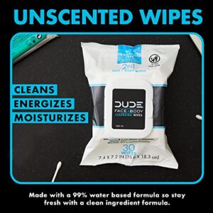 DUDE Wipes Face and Body Wipes - 3 Pack, 90 Wipes - Unscented Wipes with Sea Salt & Aloe - 2-in-1 Body & Face Wipes - Alcohol Free and Hypoallergenic Cleansing Wipes