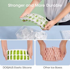 DOQAUS Ice Cube Tray with Lid and Bin, Silicone & Plastic Ice Cube Trays for Freezer with Ice Box, 4 Pack Ice Trays with Ice Container, Stackable Ice Tray with Storage Ice Bucket Bin, Ice Tong & Scoop