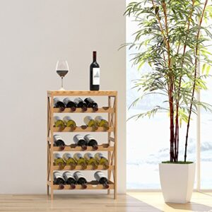 Rustic Wine Rack-Space Saving Free Standing Wine Bottle Holder for Kitchen, Bar, Dining or Living Rooms- Classic Storage Shelf by Lavish Home,Brown 10 x 21.25 x 34 inches