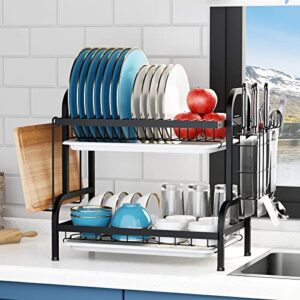 DUANFEE Dish Drying Rack with Drainboard Stainless Steel Dish Rack with Drainboard Set,Utensil Holder,Cutting Board Holder,Dish Racks for Kitchen Counter