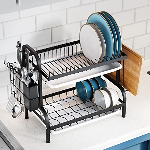 DUANFEE Dish Drying Rack with Drainboard Stainless Steel Dish Rack with Drainboard Set,Utensil Holder,Cutting Board Holder,Dish Racks for Kitchen Counter