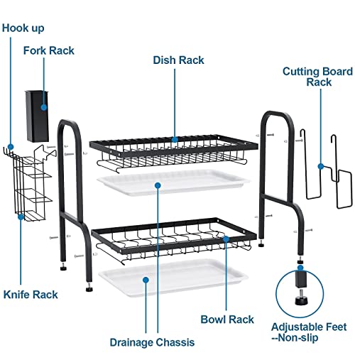 DUANFEE Dish Drying Rack with Drainboard Stainless Steel Dish Rack with Drainboard Set,Utensil Holder,Cutting Board Holder,Dish Racks for Kitchen Counter