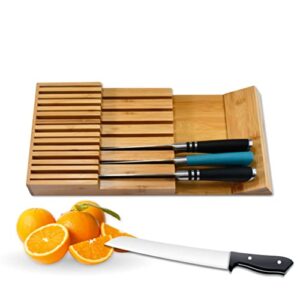 xabono knife drawer organizer bamboo kitchen organizer large knife block edgeprotecting kitchen drawer organizer natural silverware organizer elegant bamboo knife drawer organizer (15 knife organizer)