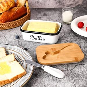 AISBUGUR Large Butter Dish with Lid for Countertop, Metal Butter Keeper with Stainless Steel Multipurpose Butter Knife, Butter Container with Double High-quality Silicone Good Kitchen Gift White