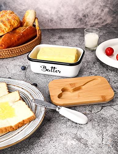 AISBUGUR Large Butter Dish with Lid for Countertop, Metal Butter Keeper with Stainless Steel Multipurpose Butter Knife, Butter Container with Double High-quality Silicone Good Kitchen Gift White