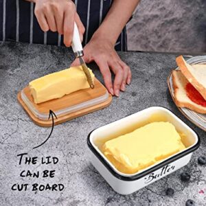 AISBUGUR Large Butter Dish with Lid for Countertop, Metal Butter Keeper with Stainless Steel Multipurpose Butter Knife, Butter Container with Double High-quality Silicone Good Kitchen Gift White