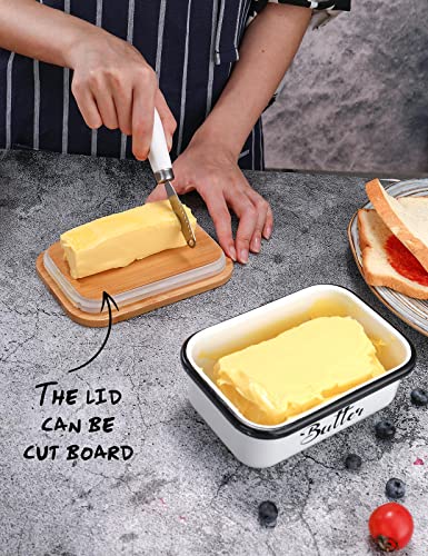 AISBUGUR Large Butter Dish with Lid for Countertop, Metal Butter Keeper with Stainless Steel Multipurpose Butter Knife, Butter Container with Double High-quality Silicone Good Kitchen Gift White