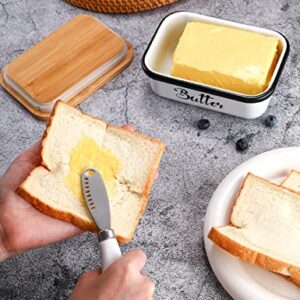 AISBUGUR Large Butter Dish with Lid for Countertop, Metal Butter Keeper with Stainless Steel Multipurpose Butter Knife, Butter Container with Double High-quality Silicone Good Kitchen Gift White