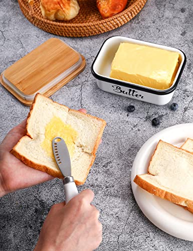 AISBUGUR Large Butter Dish with Lid for Countertop, Metal Butter Keeper with Stainless Steel Multipurpose Butter Knife, Butter Container with Double High-quality Silicone Good Kitchen Gift White