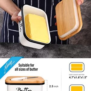 AISBUGUR Large Butter Dish with Lid for Countertop, Metal Butter Keeper with Stainless Steel Multipurpose Butter Knife, Butter Container with Double High-quality Silicone Good Kitchen Gift White