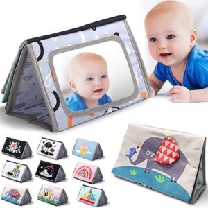 Baby Mirror Toys for Tummy Time,Newborn,Infant 0-3-4-6-12 Months Old Gift,Boy/Girl Brain Developmental Montessori Sensory Crinkle Black and White Book.Essential Activity Safe Mirror for Floor,Crib,Car