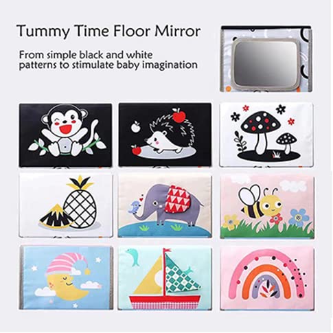 Baby Mirror Toys for Tummy Time,Newborn,Infant 0-3-4-6-12 Months Old Gift,Boy/Girl Brain Developmental Montessori Sensory Crinkle Black and White Book.Essential Activity Safe Mirror for Floor,Crib,Car