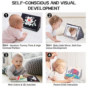 Baby Mirror Toys for Tummy Time,Newborn,Infant 0-3-4-6-12 Months Old Gift,Boy/Girl Brain Developmental Montessori Sensory Crinkle Black and White Book.Essential Activity Safe Mirror for Floor,Crib,Car